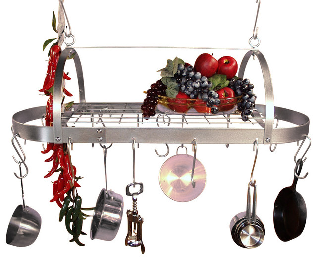 30 Inch Oval Hanging Stainless Steel Pot Rack With Grid - Industrial ... 30 Inch Oval Hanging Stainless Steel Pot Rack With Grid - Industrial ...