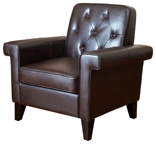 Menlo Button Tufted Club Chair, Brown Leather - Transitional ... Menlo Button Tufted Club Chair, Brown Leather - Transitional ...