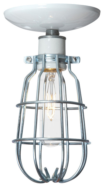 Ceiling Mount Cage Light, White Canopy, No Bulb - Industrial - Flush ... Ceiling Mount Cage Light, White Canopy, No Bulb - Industrial - Flush ...