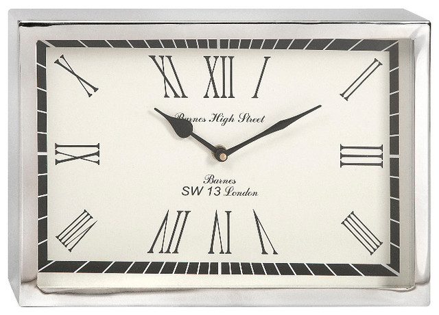 Wadsworth Small Rectangle Wall Clock Silver Chrome Decor - Transitional ...