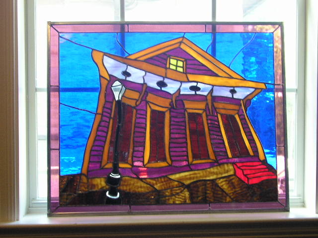 New Orleans shotgun in stained glass