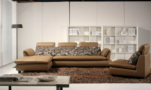 Luxury Leather Curved Corner Sofa with Pillows - Contemporary ...