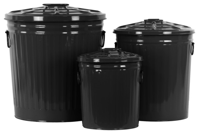 Metal Storage With Classic Garbage Can Design Set of Three Black ...