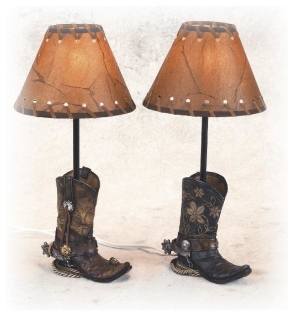 14.5 Inch Brown Cowboy Boots Shaped Lamp Stencil Shade Set of 2 ...