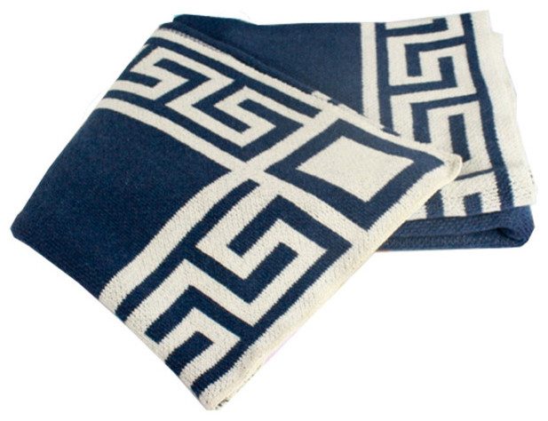 Greek Key Throw, Navy - Contemporary - Throws - by Furbish