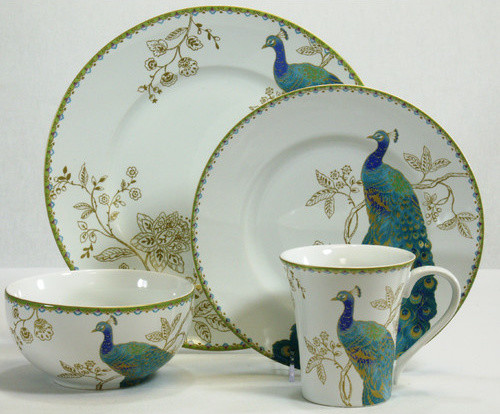 222 Fifth Peacock Garden 16-piece Dinnerware Set - Contemporary ...
