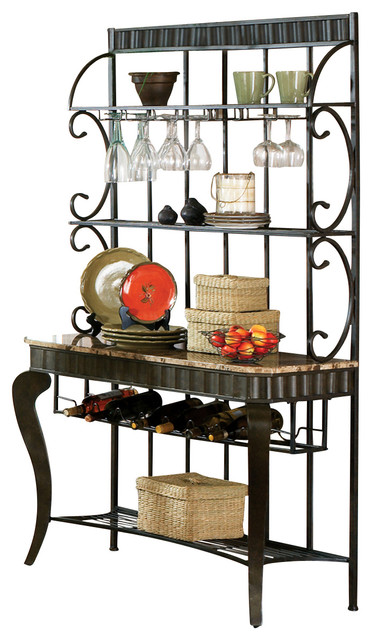 Steve Silver Hamlyn Bakers Rack with Marble Top and Metal Base ...
