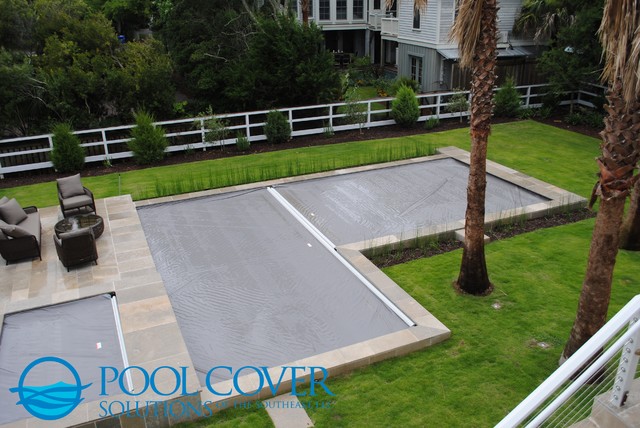 L Shaped Pool with two automatic covers - Beach Style - charleston - by ...