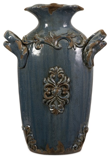 Large Rustic Ceramic Old World Blue Vase - Transitional - Vases - by ...