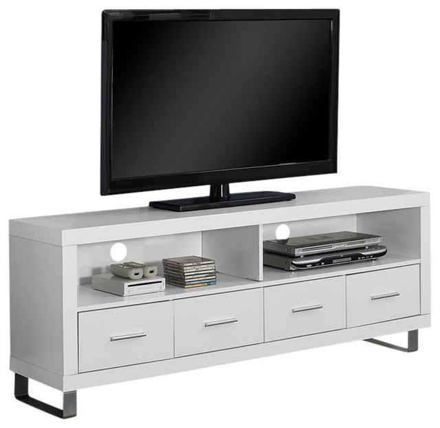 Monarch Specialties White Hollow-Core 60 Inch TV Console With 4 Drawers ...