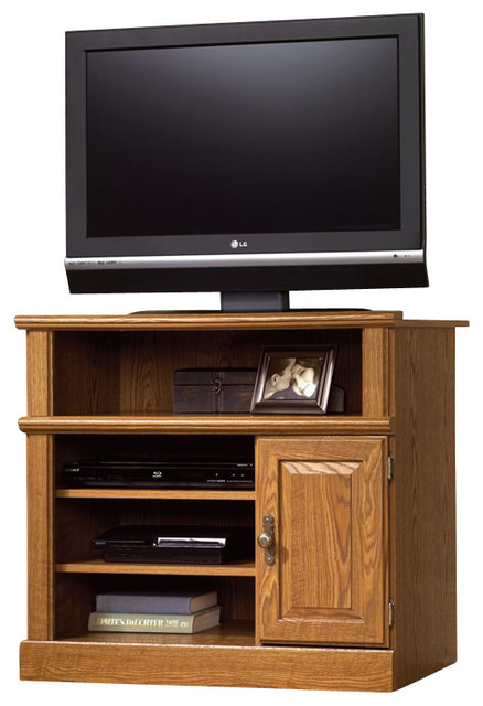 Sauder Orchard Hills Small Highboy TV Stand in Carolina Oak Finish ...