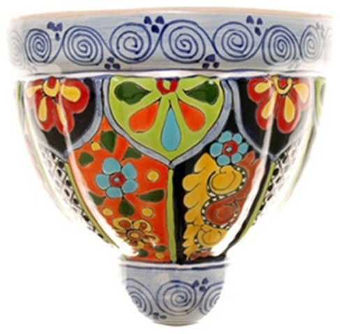 Mexican Talavera Wall Planter - X-Large, Design D - Mediterranean ...