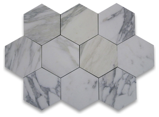Calacatta Gold Marble Hexagon Tile 6 inch Honed traditional-floor-tiles