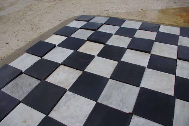 Antique Black and White Marble Spanish Monastery Tiles - Mediterranean ...