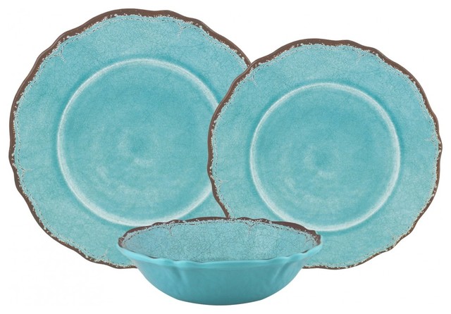 12-Piece Antiqua Triple Melamine Dinnerware Set, Turquoise ...