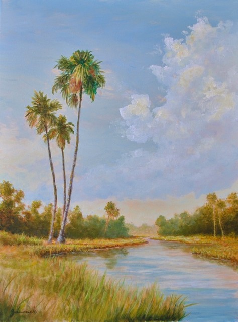Original Tropical Landscape Painting Amber Light - Tropical - Paintings ...
