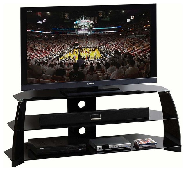 Techni Mobili Black Tempered Glass 65 Inch TV Stand in Black - Modern ...