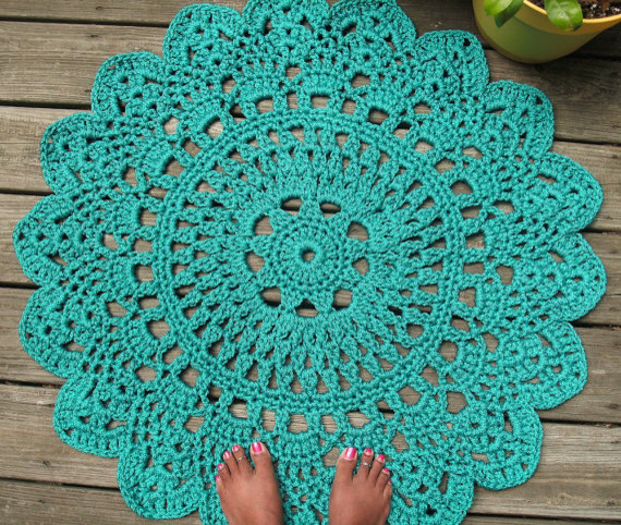 Turquoise Patio Porch Cord Crochet Rug by Camille Designs ...
